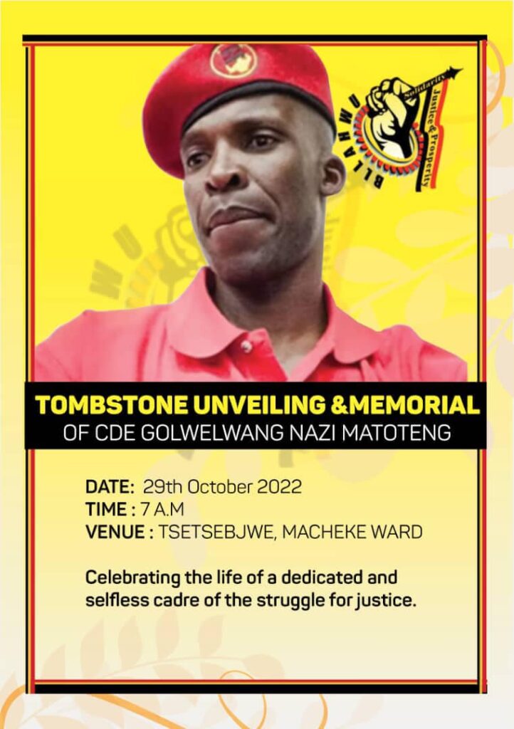 TOMBSTONE UNVEILING & MEMORIAL OF CDE GOLWELWANG NAZI MATOTENG - BLLAHWU